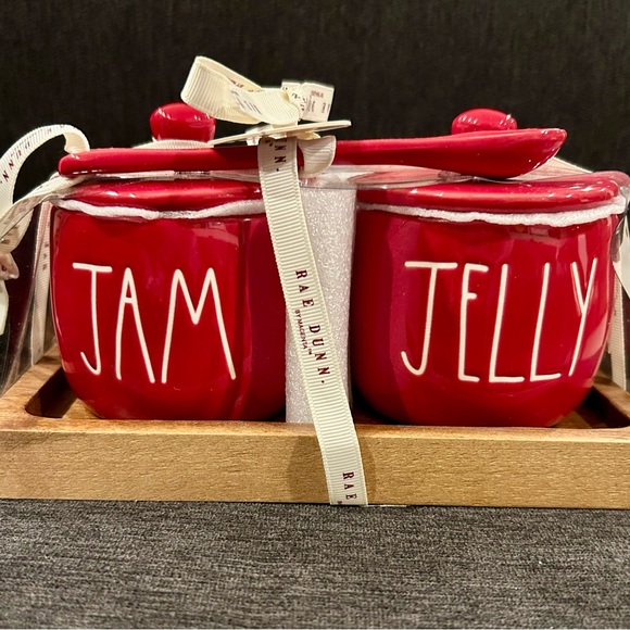 Rae Dunn | Accents | Rae Dunn Nwt Red Jam And Jelly Jars With Wooden ...